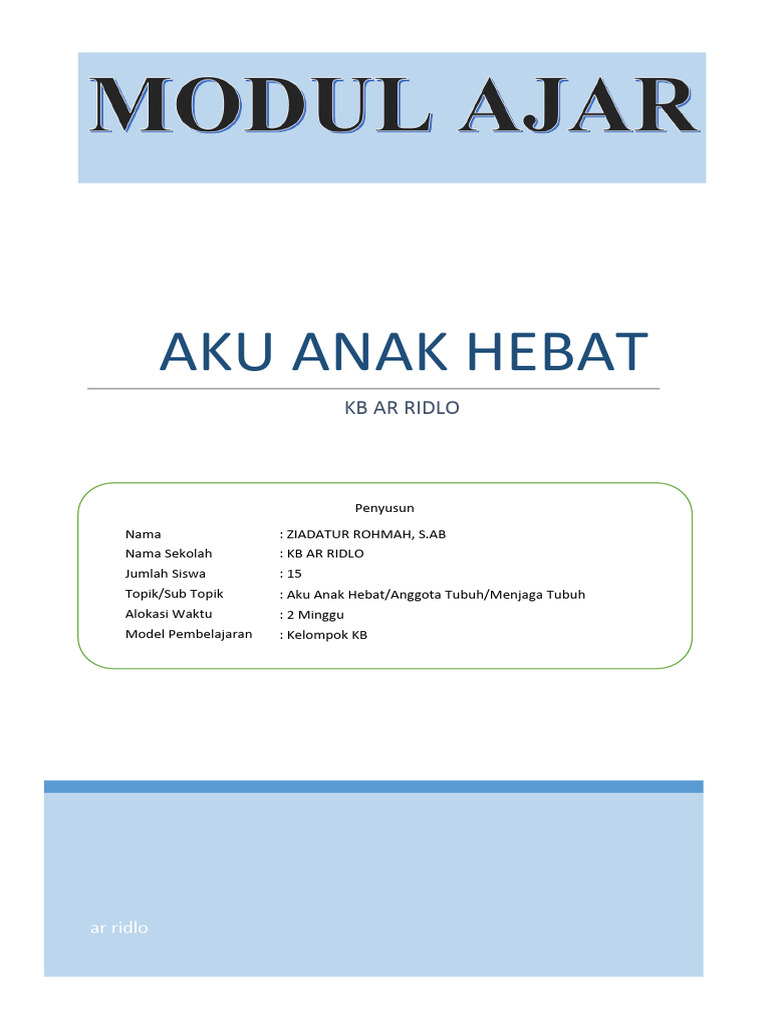 MODUL AJAR Aku Anak Hebat Banget Sih | PDF