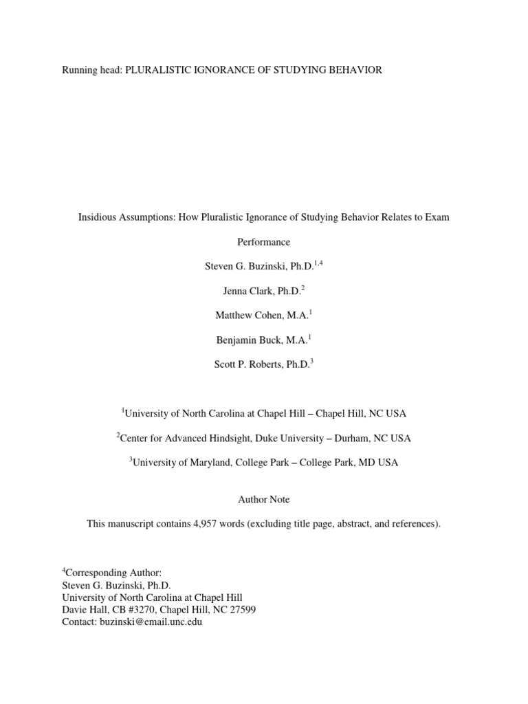 Student Pluralistic Ignorance (Buzinski Et Al) | PDF | Attitude ...