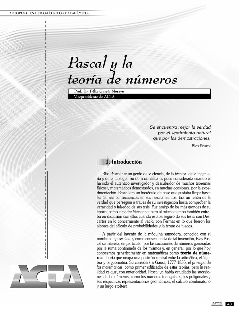 Pascal y La Teoría de Números | PDF | Aritmética | Triángulo