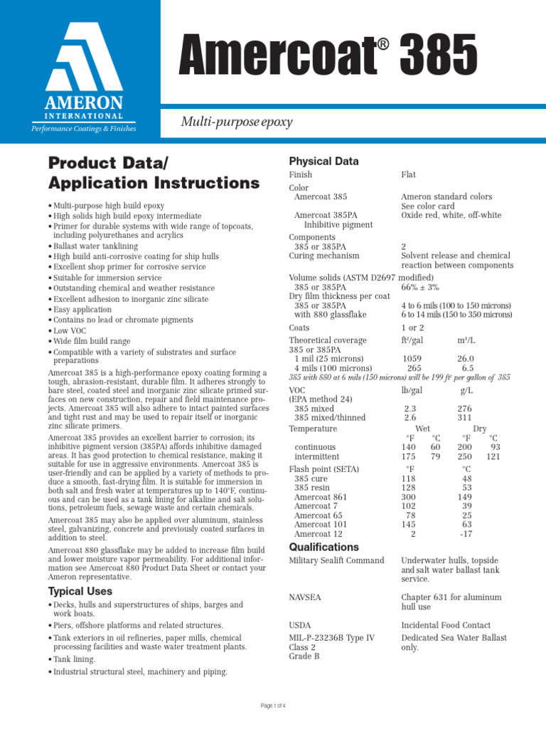 Amercoat 385 | PDF | Corrosion | Epoxy