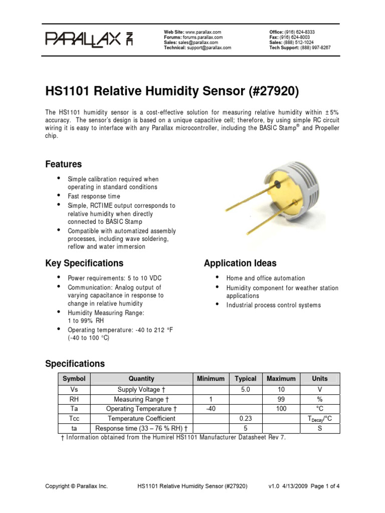 HS1101 Relative Humidity Sensor (#27920) : Features | PDF | Capacitor ...