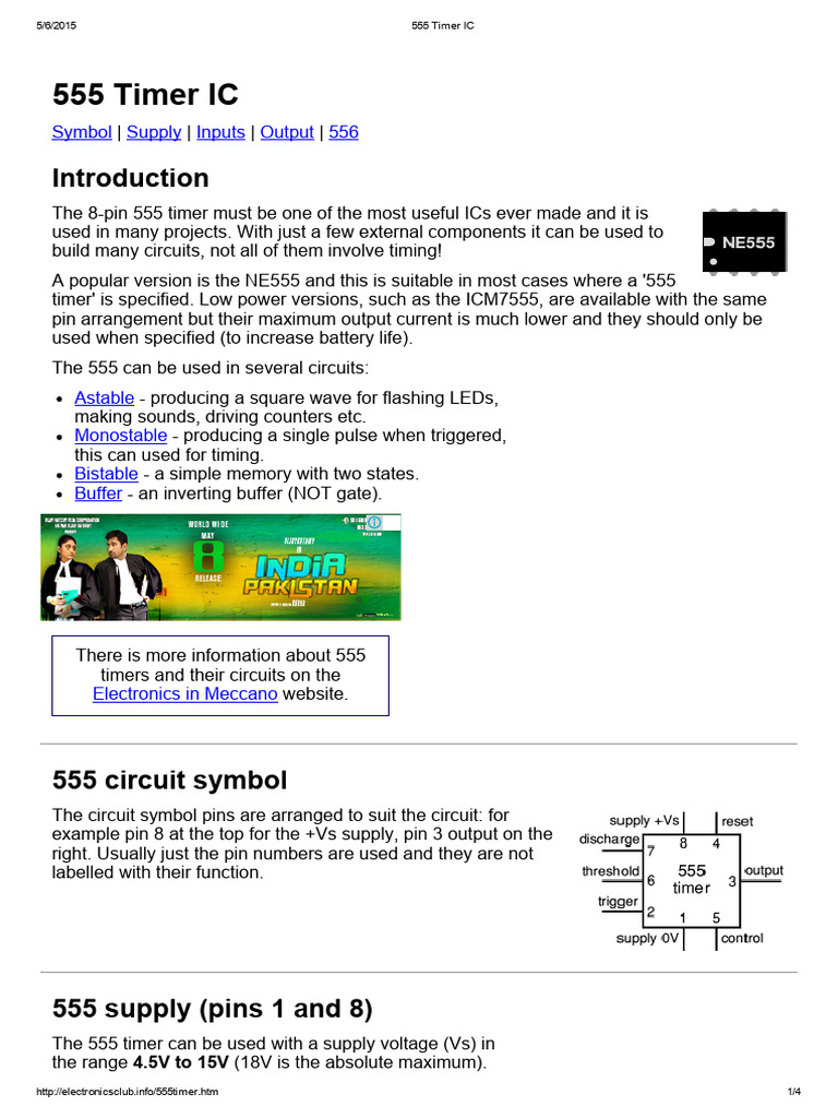 555 Timer IC | PDF | Capacitor | Relay