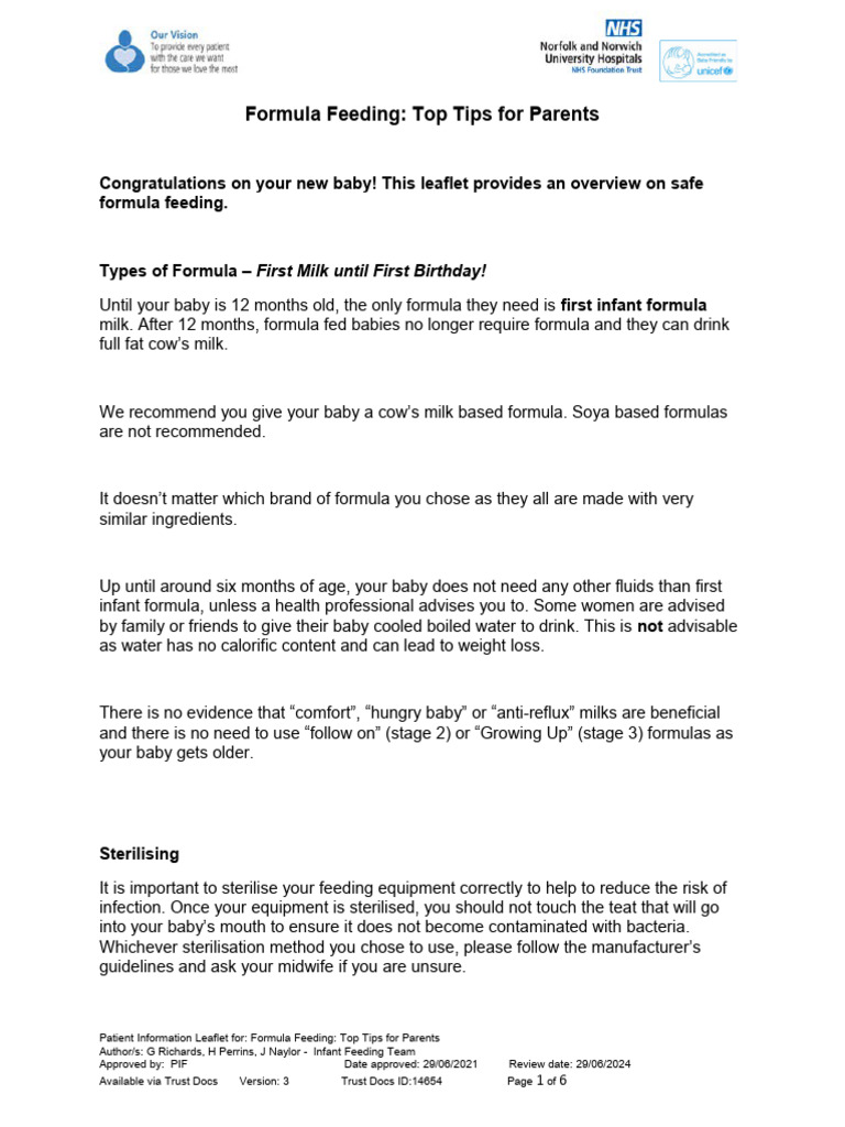 Formula Feeding - Top Tips For Parents V3 | PDF | Infant Formula | Infants