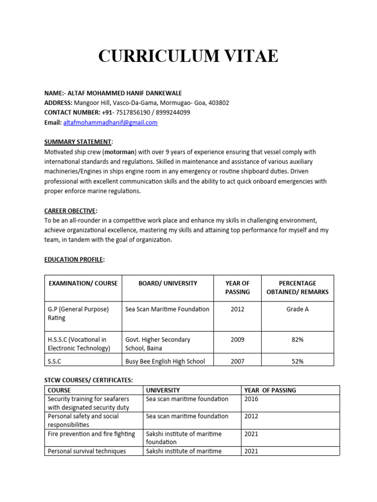 Altaf Updated CV | PDF | Pump | Fuel Oil