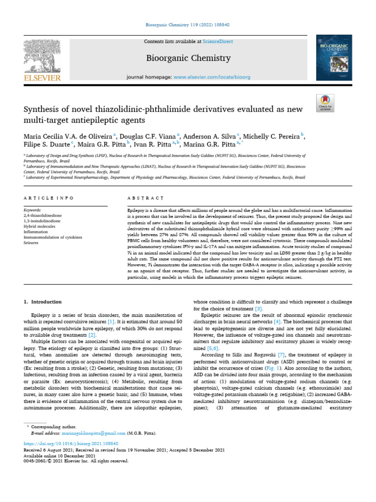 Synthesis of Novel Thiazolidinic-Phthalimide Derivatives Evaluated As New Multi-Target ...