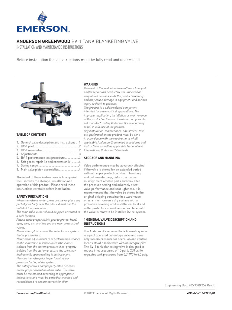 Anderson Greenwood BV-1 Valve Guide | PDF | Valve | Pipe (Fluid Conveyance)