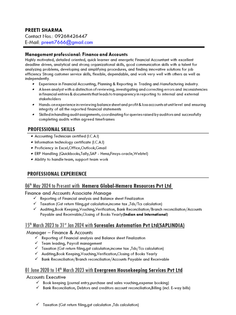 Preeti CV May 2024 | PDF | Bookkeeping | Audit