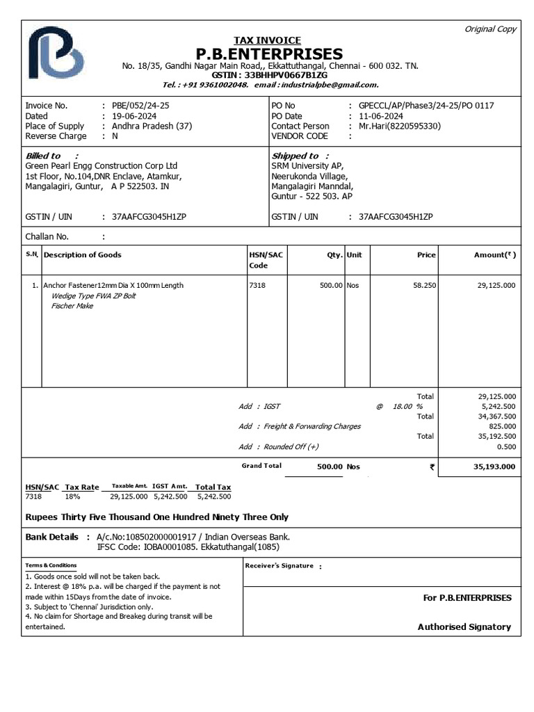 P.B. Enterprises Tax Invoice | PDF | Trade | Economies