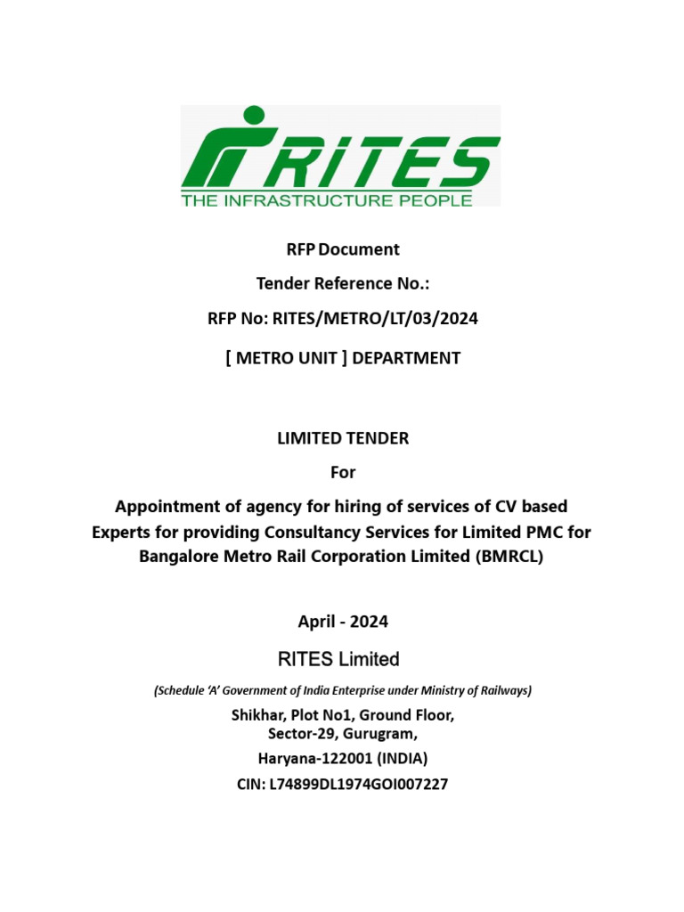Limited Tender for BMRCL Consultancy Services | PDF | Request For ...