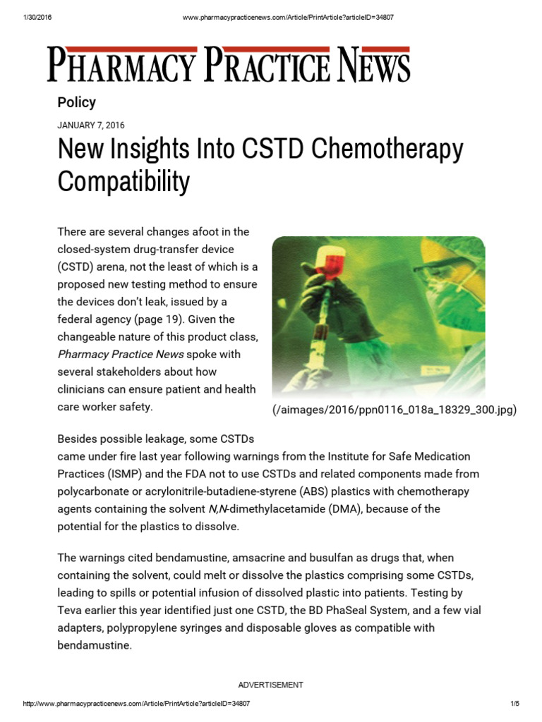 CSTD New Insights Into Chemotherapy Compatibility 2016 | PDF | Medicine ...