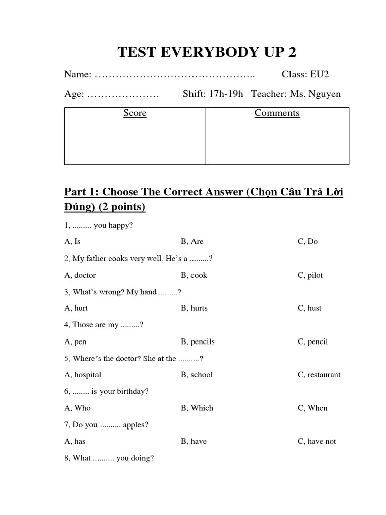 Everybody Up 2 Test Format | PDF