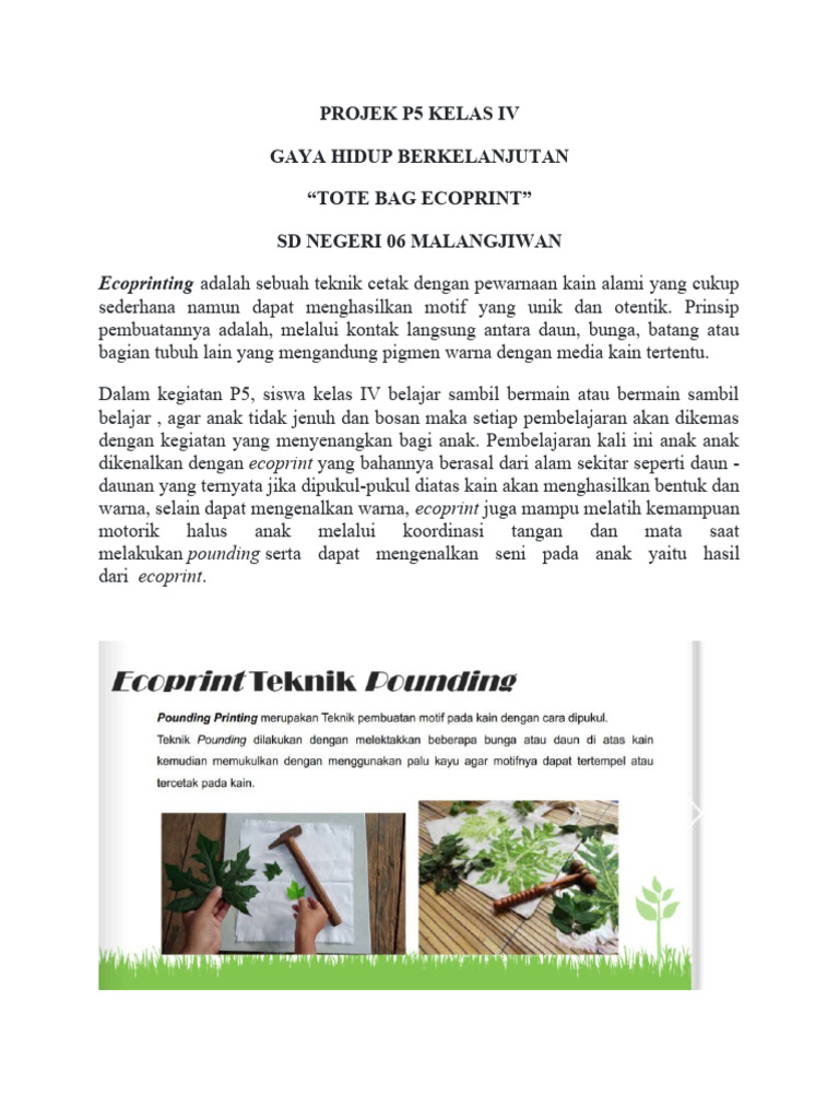 Projek P5 Kelas Iv Tote Bag Ecoprint Pdf Memasak Makanan Anggur