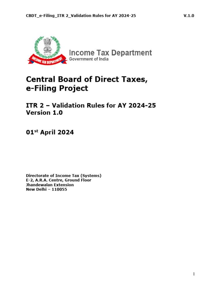 CBDT - E-Filing - ITR 2 - Validation Rules - AY2024-25 - V1.0 | PDF ... CBDT - E-Filing - ITR 2 - Validation Rules - AY2024-25 - V1.0 | PDF ...