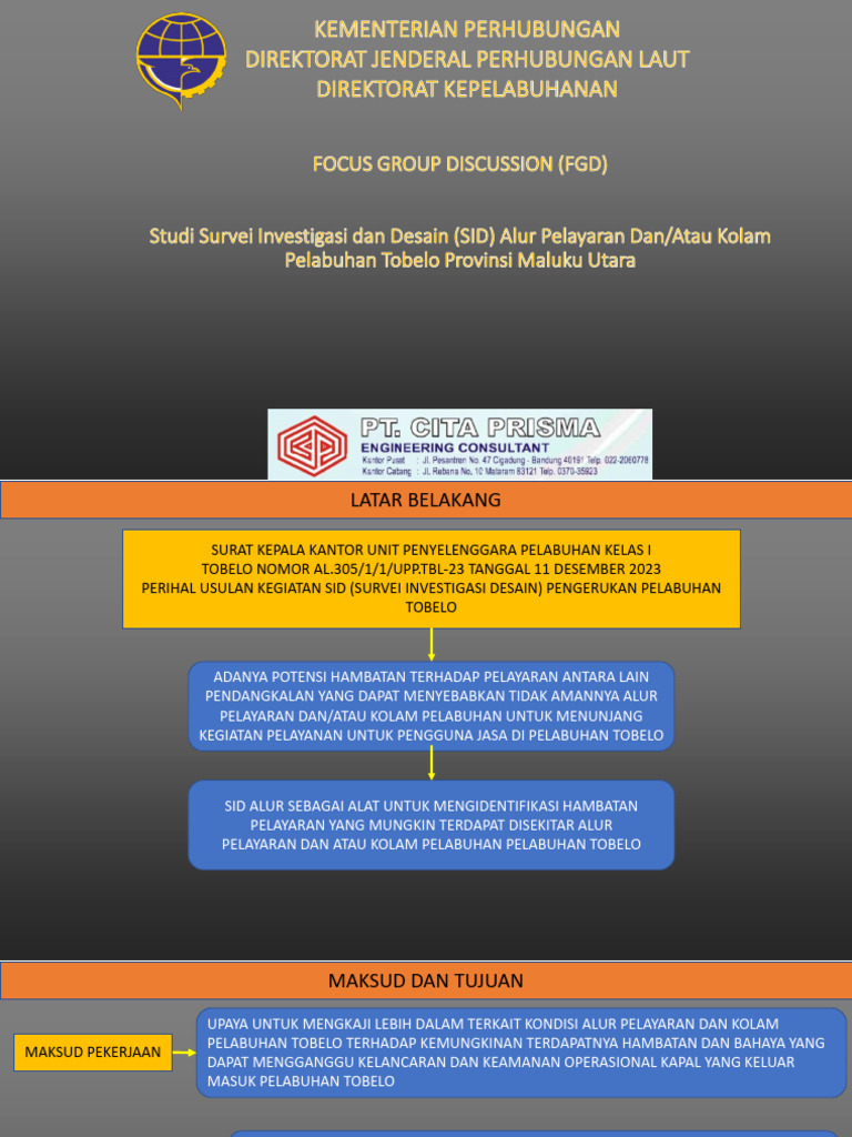 Materi FGD SID Pengerukan Alur Pelayaran Tobelo Kickoff Meeting Tobelo - 1 | PDF