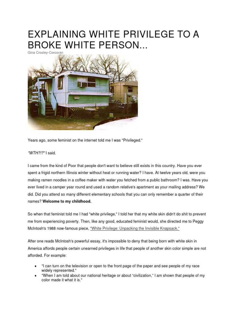 Explaining White Privilege To A Broke White Person | PDF ...