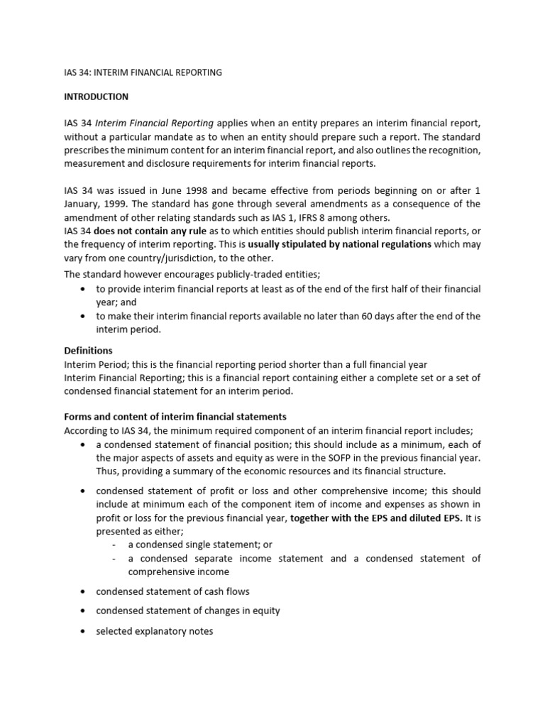 IAS 34 - Interim Financial Reporting | PDF | International Financial ...