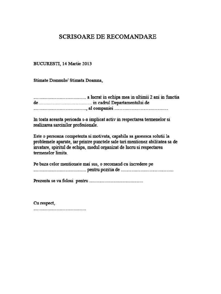 Scrisoare de recomandare | PDF