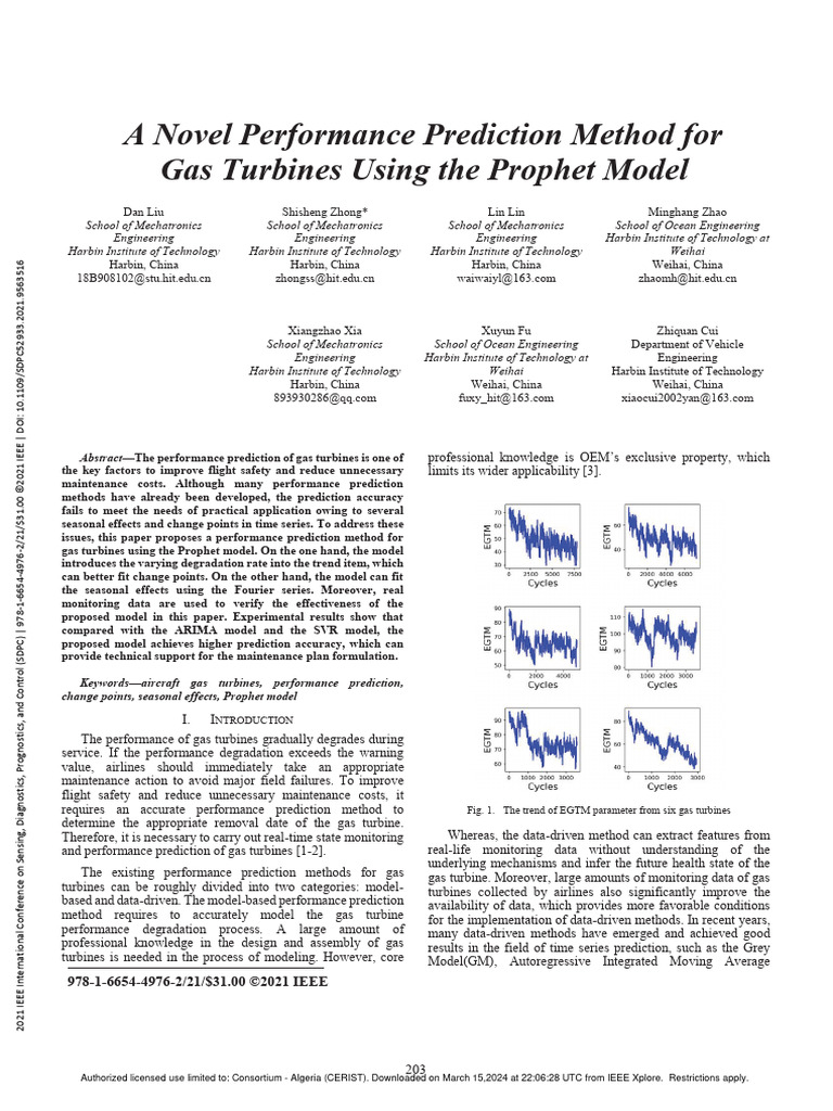 A Novel Performance Prediction Method For Gas Turbines Using The Prophet Model | PDF | Applied ...