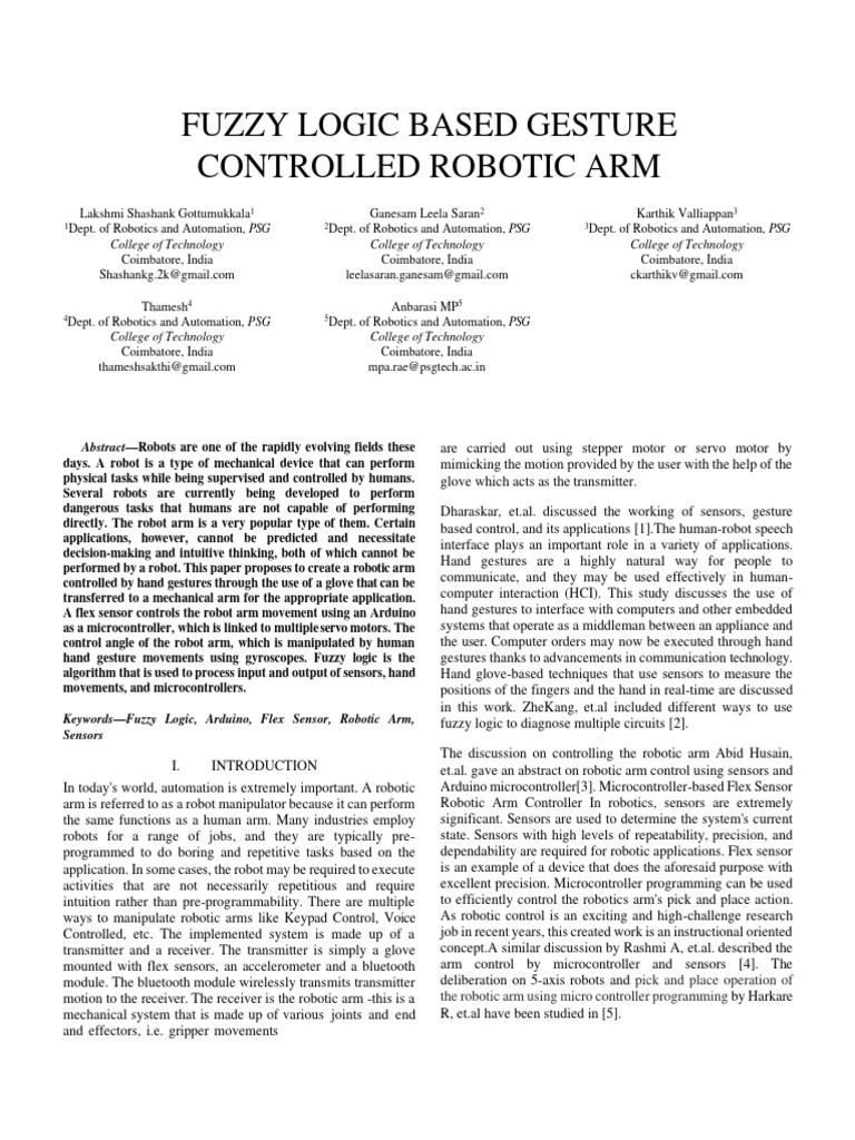 Gesture Controlled Robotic Arm Using Robotic Glove | PDF | Robotics | Microcontroller