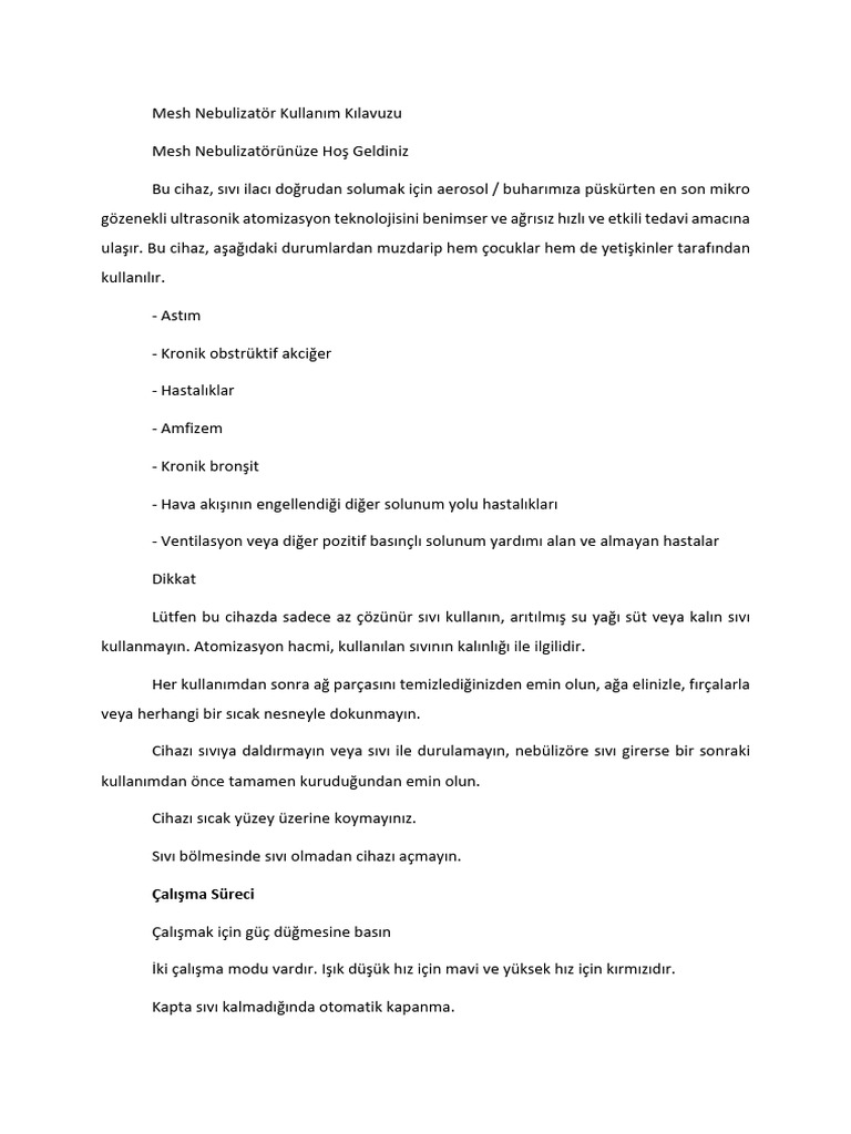 Mesh Nebulizer User Manual | PDF