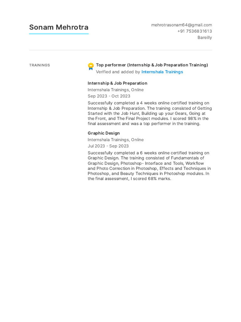 SonamMehrotra InternshalaResume | PDF