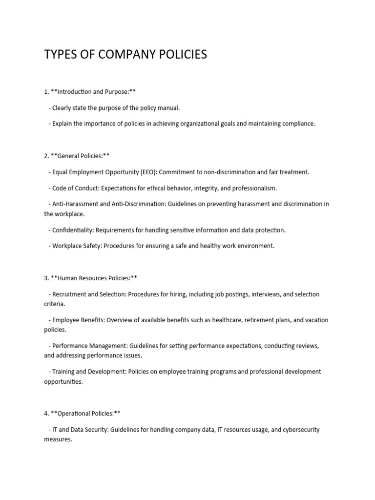 Types of Company Policies | PDF | Regulatory Compliance | Policy