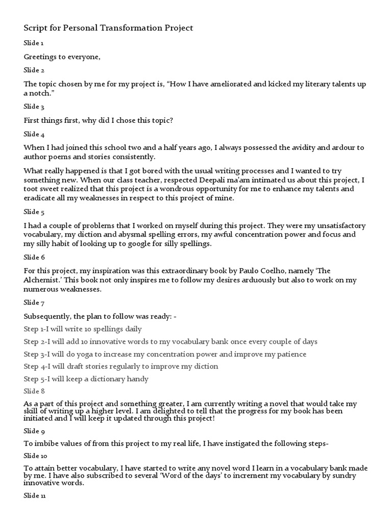 Personal Transformation in Writing Skills | PDF | Vocabulary