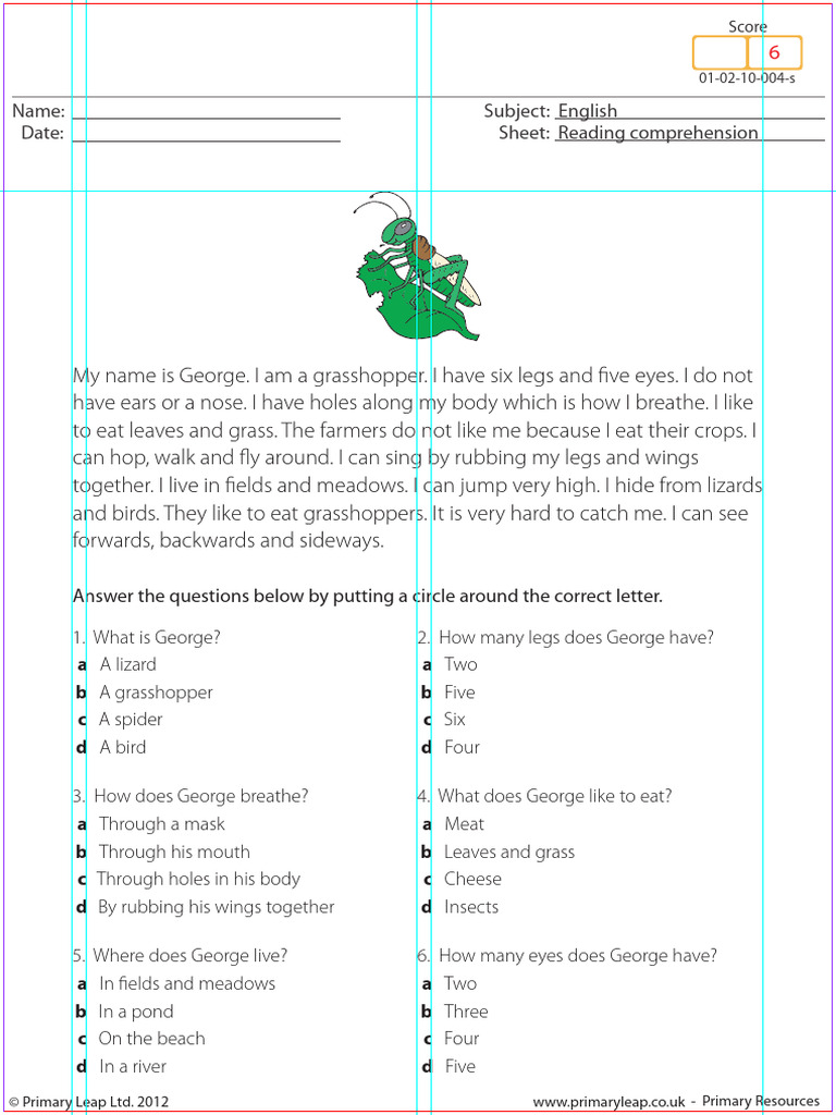 Grasshopper Reading Comprehension Quiz | PDF