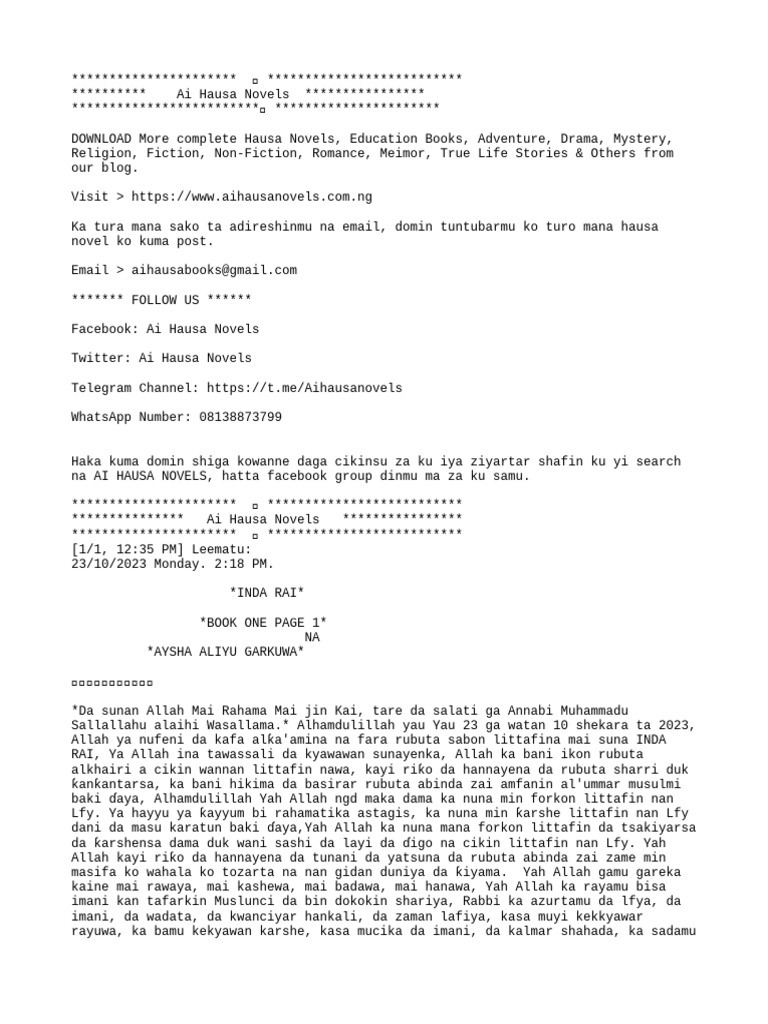 Inda Rai Book 1 by Aisha Aliyu Garkuwa (WWW - Aihausanovels.com - NG) | PDF