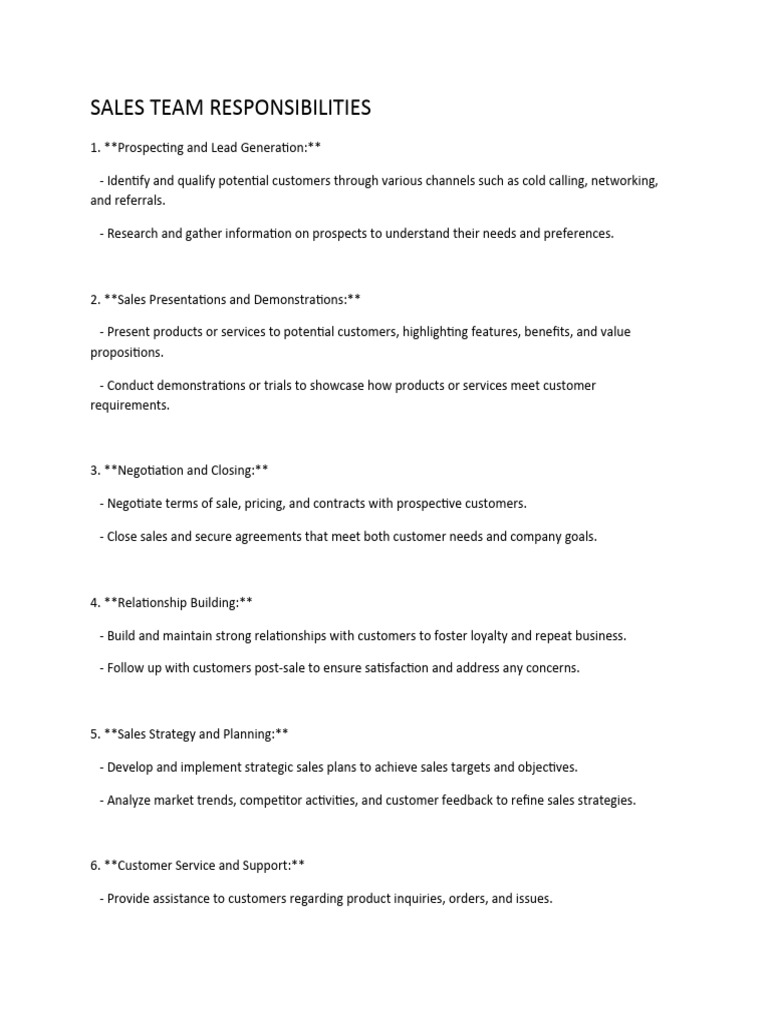 Sales Team Roles and Responsibilities | PDF | Sales | Business