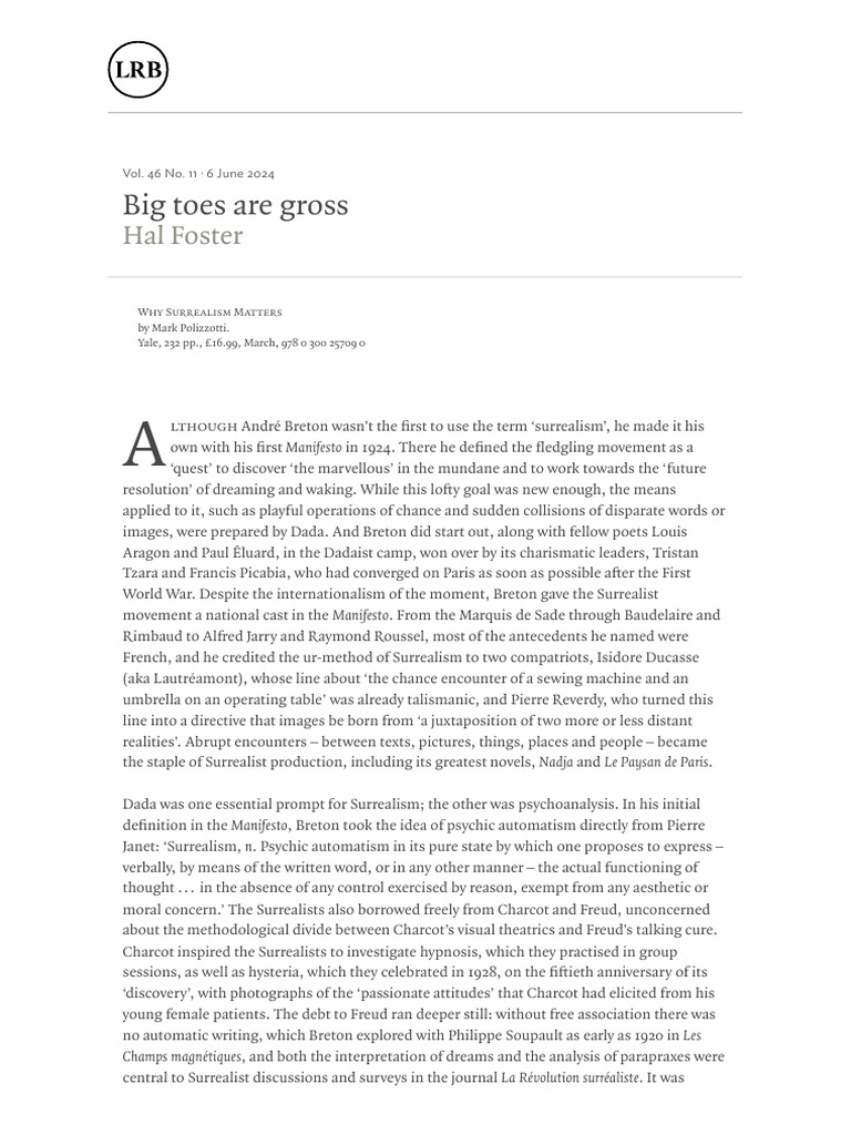 Hal Foster Big Toes Are Gross - Surrealism's Influence LRB June 2024 ...