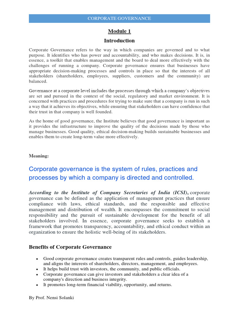 CG Module 1 | PDF | Corporate Governance | Governance CG Module 1 | PDF | Corporate Governance | Governance