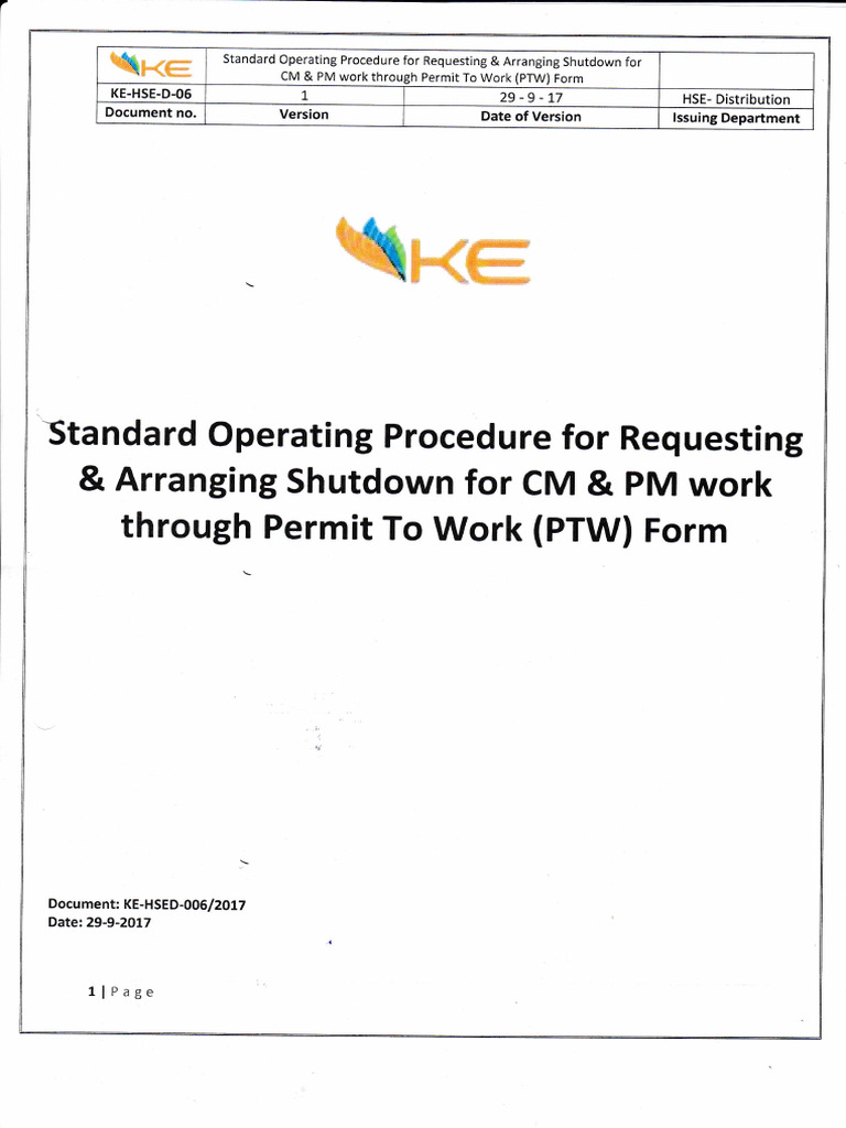 KE - HSE-D-06 SOP - PTW - Line Isolation | PDF