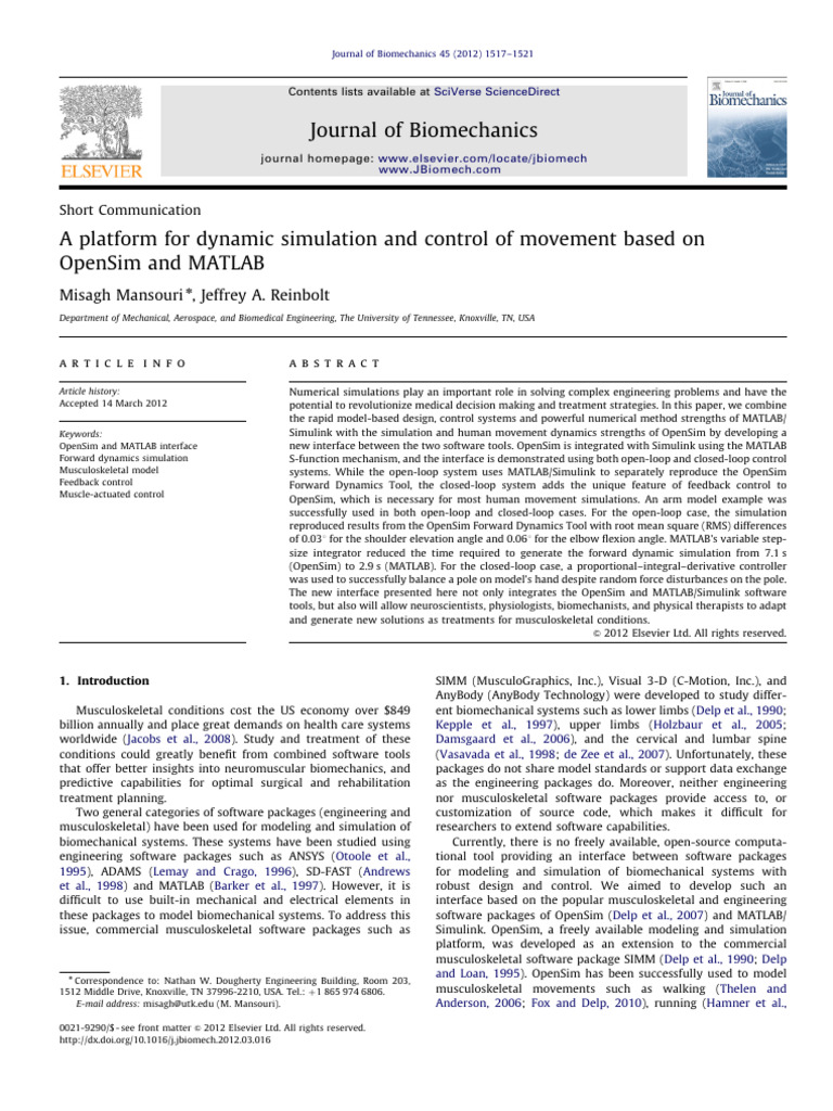 A Platform For Dynamic Simulation and Control of Movement | PDF | Simulation | Control Theory