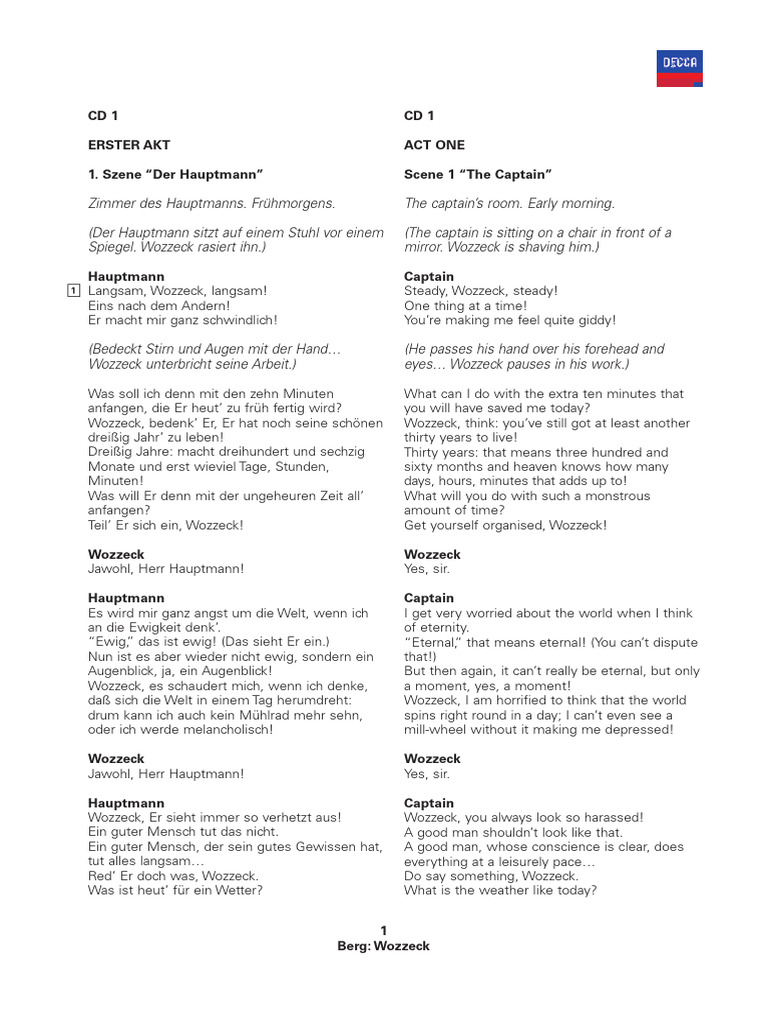 Wozzeck Erwartung Libretto Decca | PDF