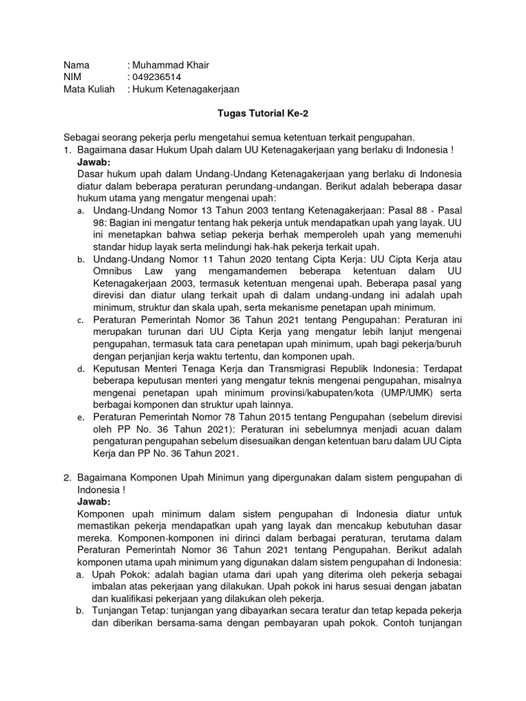 Tugas Tutorial 2 Hukum Ketenagakerjaan | PDF