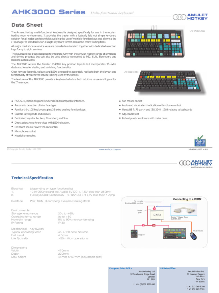 AHK3000 DataSheet V4 20-10-08 | PDF | Computer Keyboard | Keyboard Shortcut