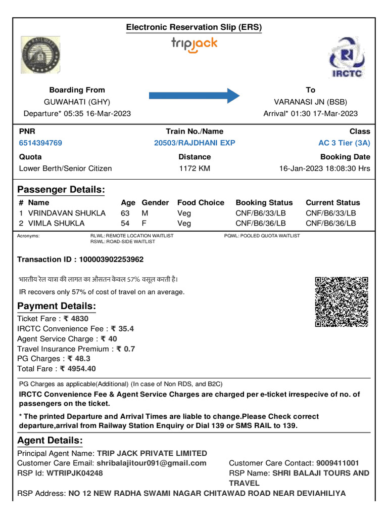 Passenger Details:: Electronic Reservation Slip (ERS) | PDF | Identity Document