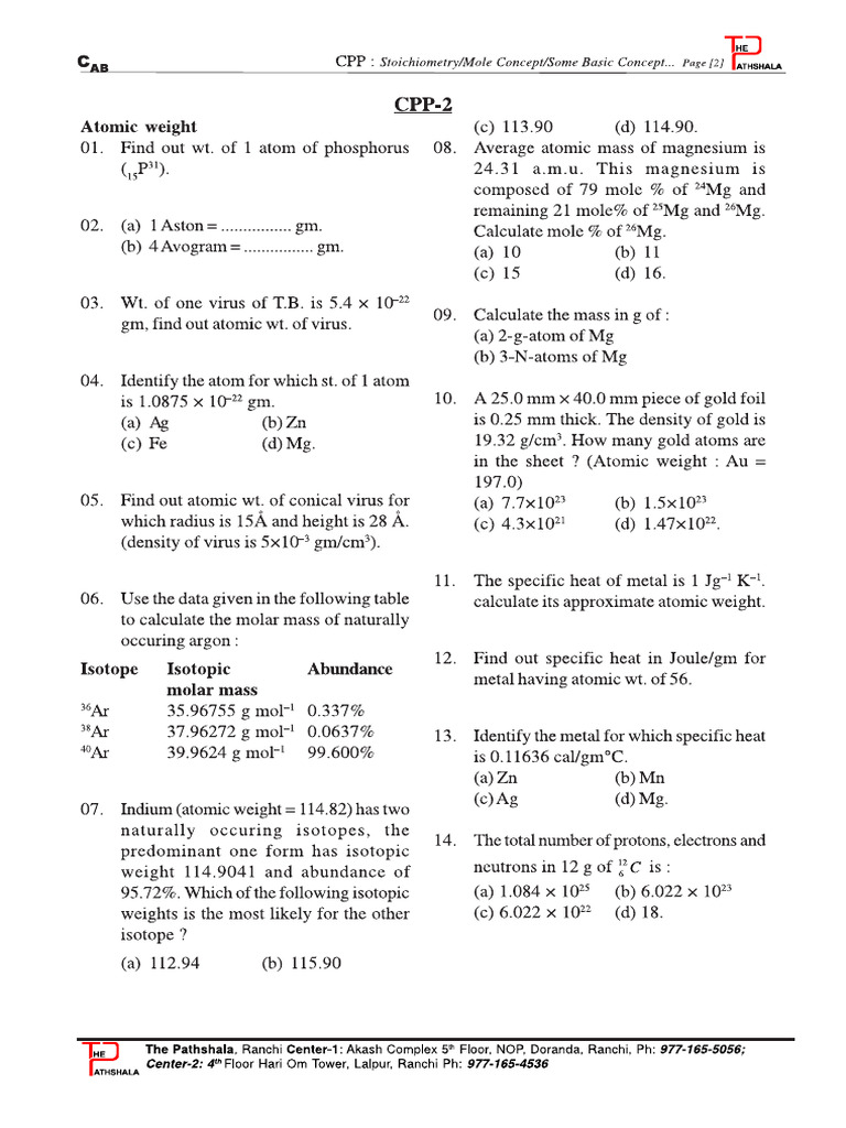 CPP-2,3 Mole Concept - Stoichimetry | PDF