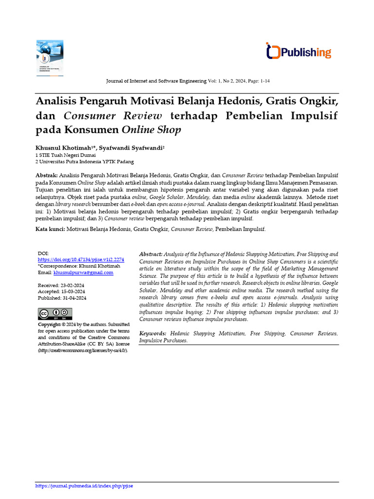Analisis Pengaruh Motivasi Belanja Hedonis, Gratis Ongkir, Dan Consumer ...