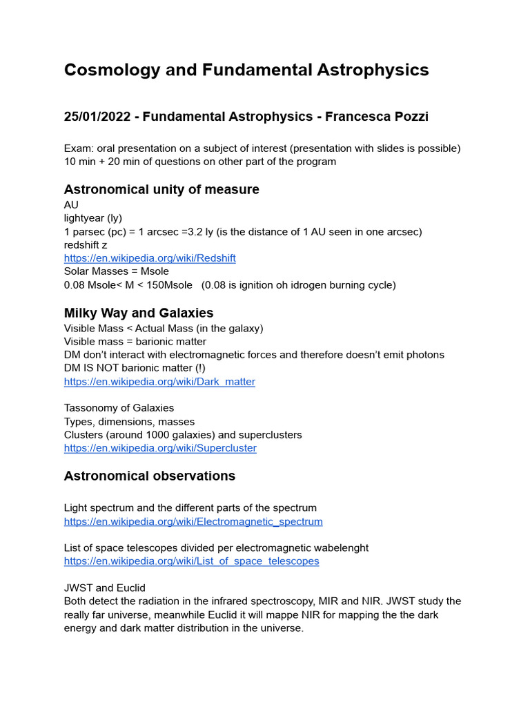 Cosmology and Astrophysics Overview | PDF | Universe | Stars