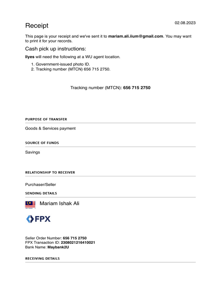 Receipt | PDF | Receipt | Western Union