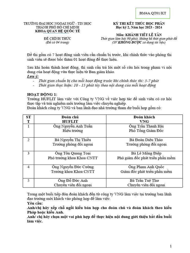 Đề Thi Cuối Kỳ Môn KTLT - Đề 2 - 27.3.2024 | PDF