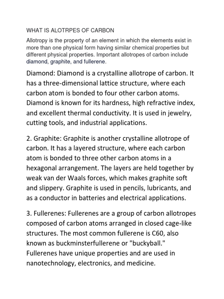 Diamond Diamond Is A Crystalline Allotrope of Carbon | PDF | Carbon ...