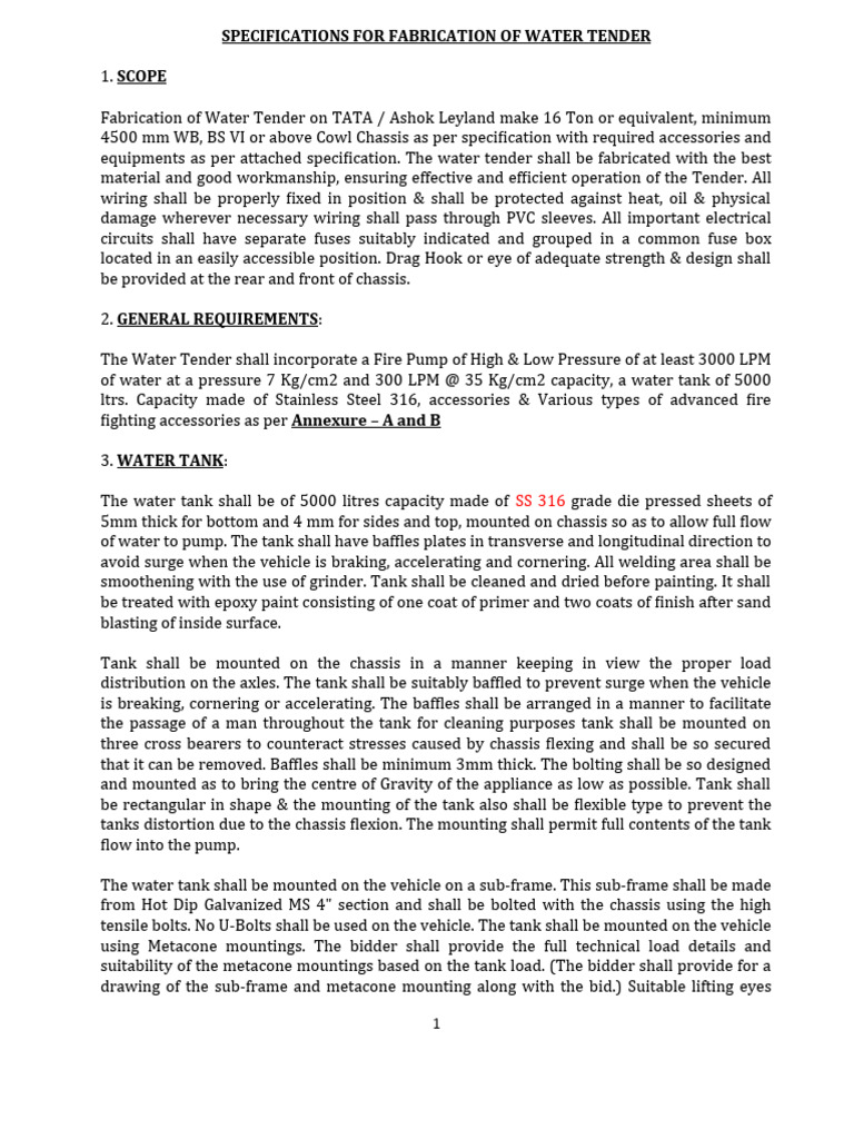 Water Tender NTPC Rihand | PDF | Pump | Valve