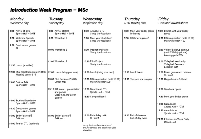 Introduction Week Program - MSC: Monday Tuesday Wednesday Thursday Friday | PDF