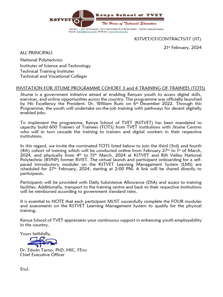 Jitume Cohorts 3&4 Tots Training - Invitation Letter | Download Free ...