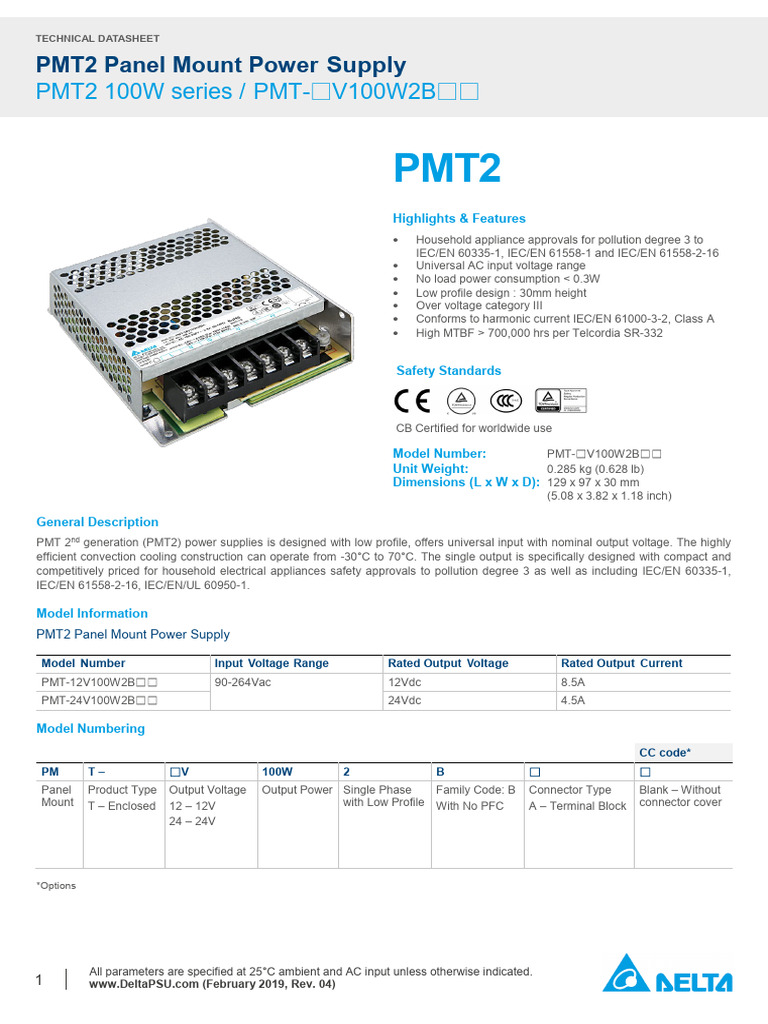 PMT 12v100w2ba | PDF | Power Supply | Alternating Current