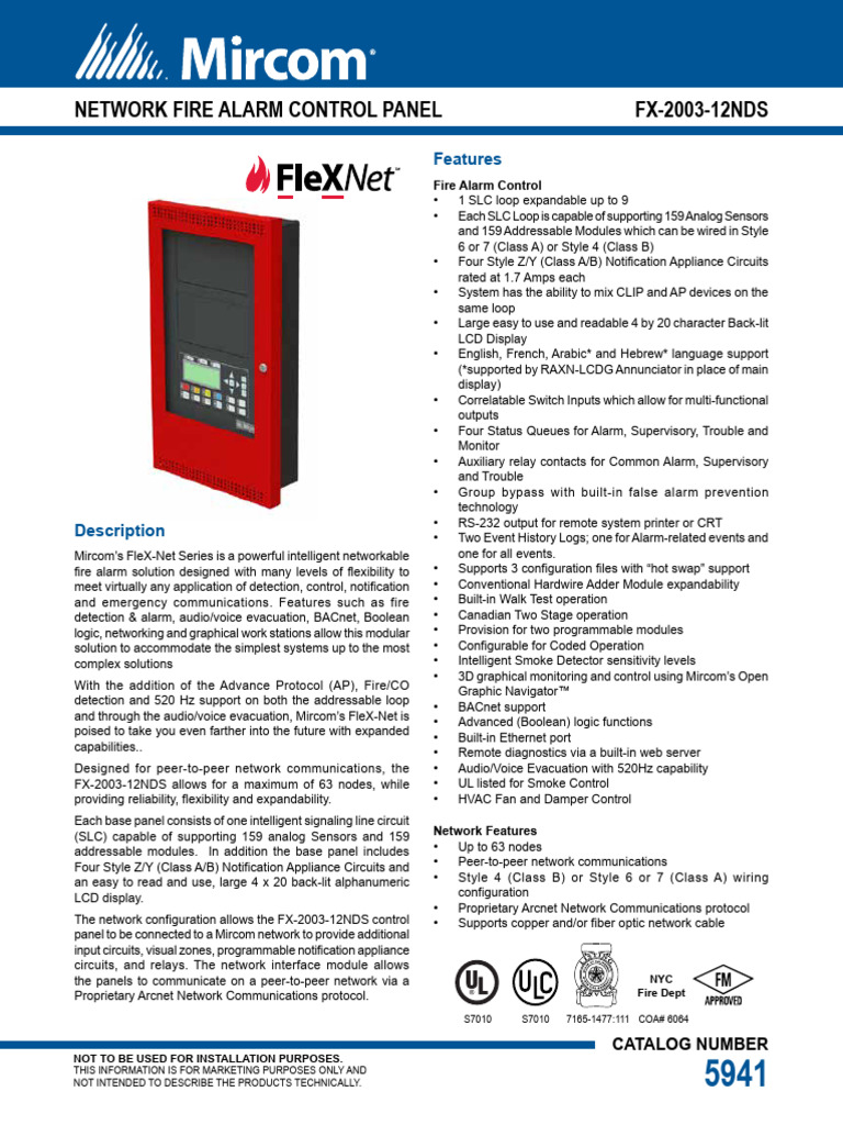 CAT-5941 FleX-Net FX-2003-12NDS Network Fire Alarm Control Panel | PDF | Computer Network ...