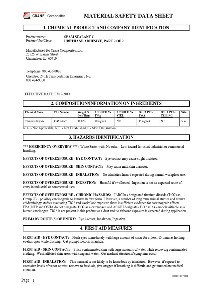 Polyurethane Seam Sealant R53827 SDS 1191831 | PDF | Firefighting ...